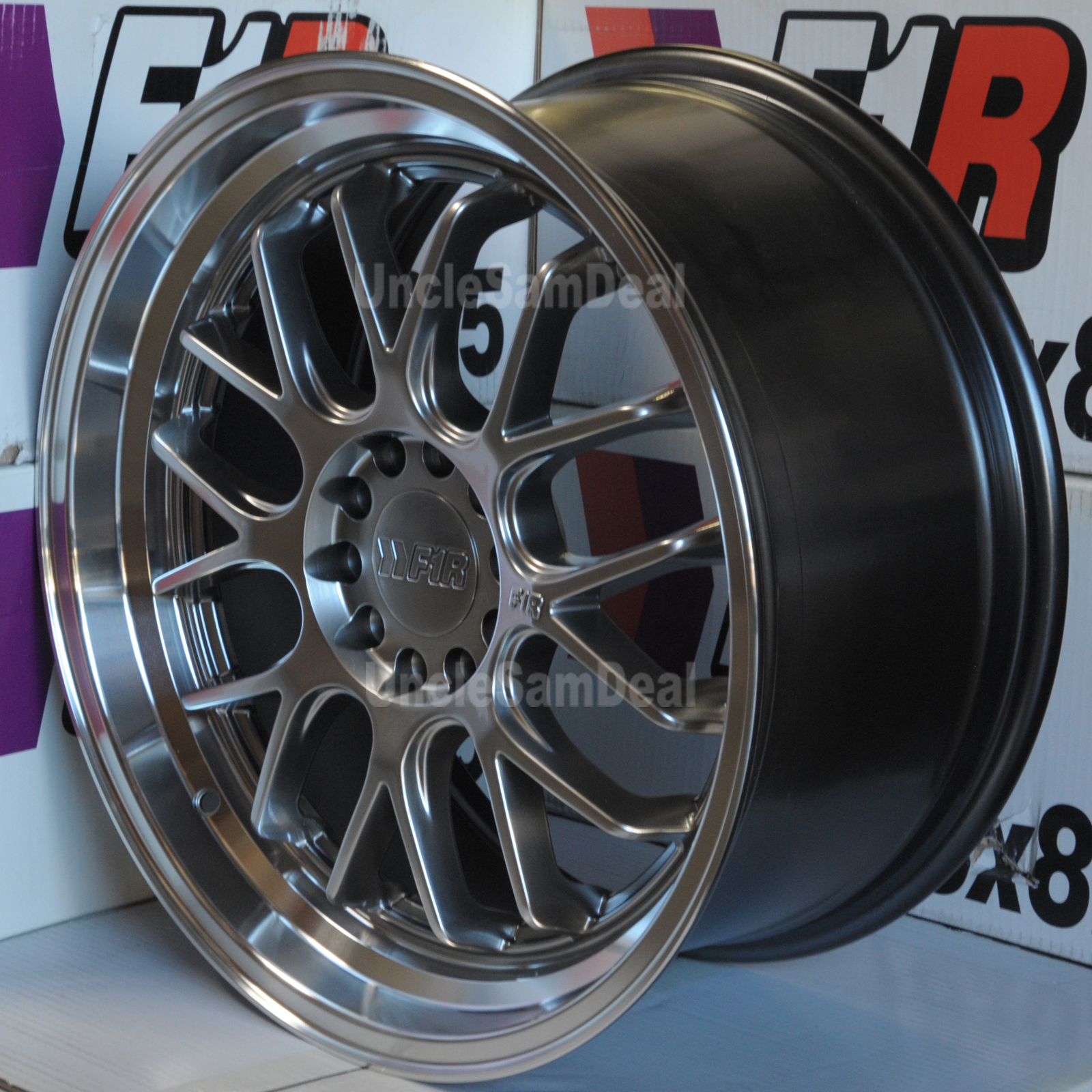 18" 18x8.5 +38 5x100/114.3 F1R F21 MACHINE FACE LIP HYPER BLACK TUNER ...